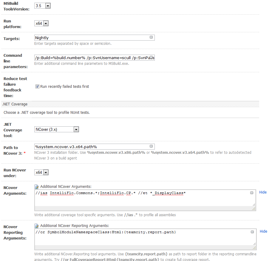 Multiple Additional Ncover Arguments Teamcity Support Jetbrains